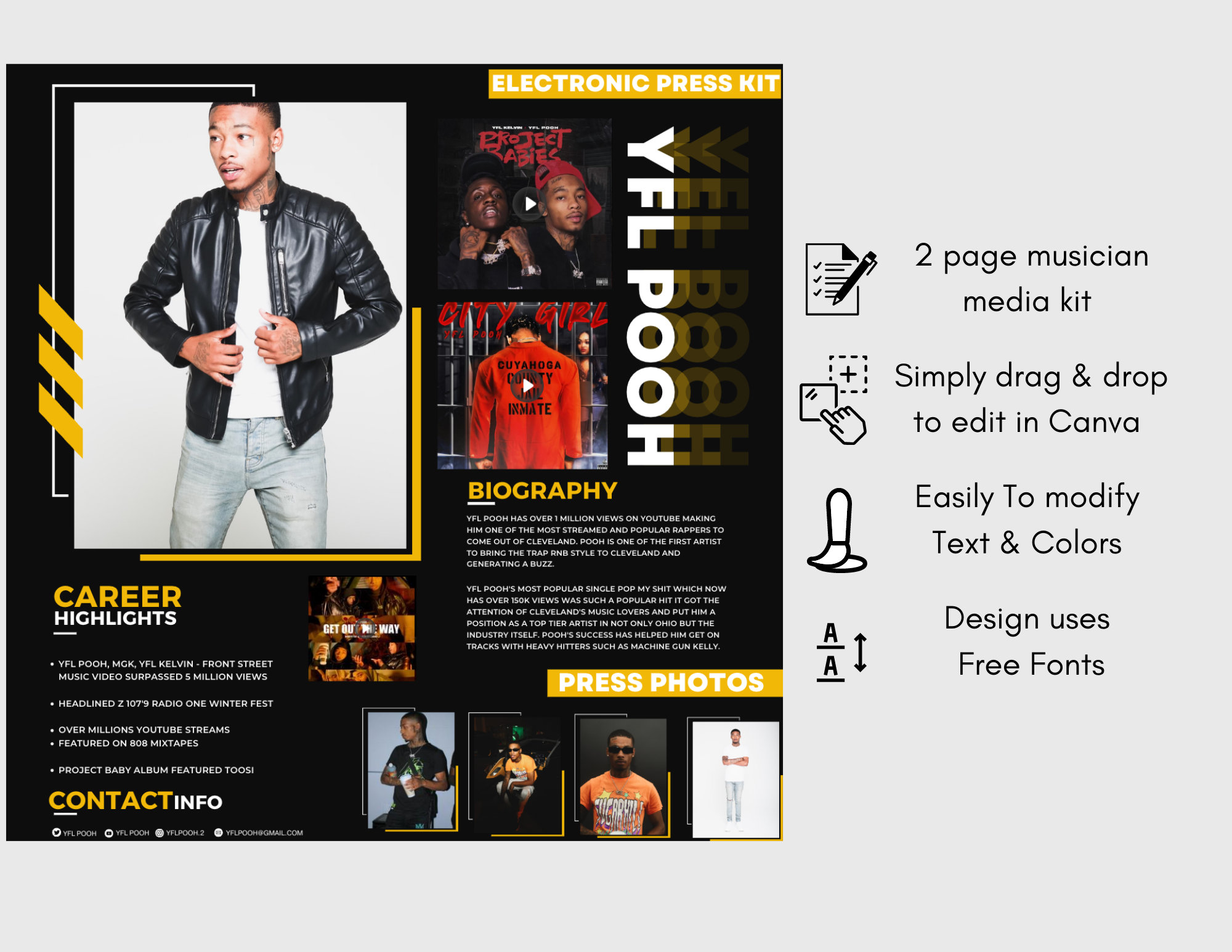 Electronic Press Kit | Media Kit Template for Musicians | Press Kit for ...