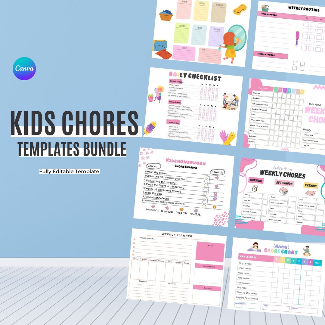 Kids Chores Template Bundle | Kids Chores | Chores Template | Canva ...