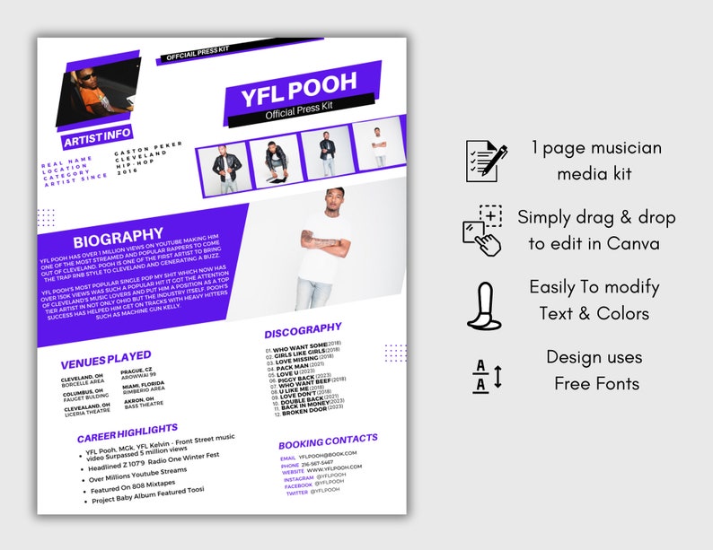 Electronic Press Kit | Media Kit Template for Musicians | Press Kit for ...
