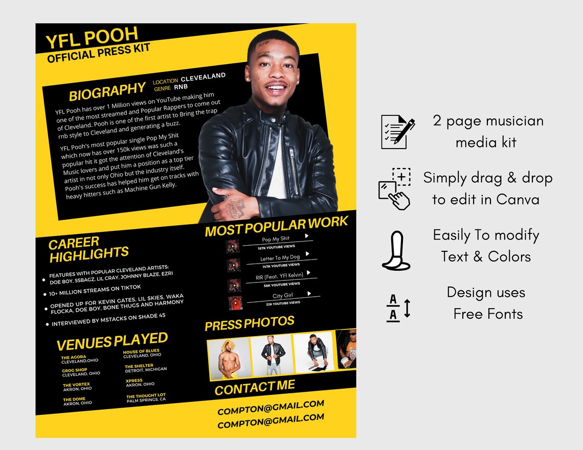 Electronic Press Kit | Media Kit Template for Musicians | Press Kit for ...