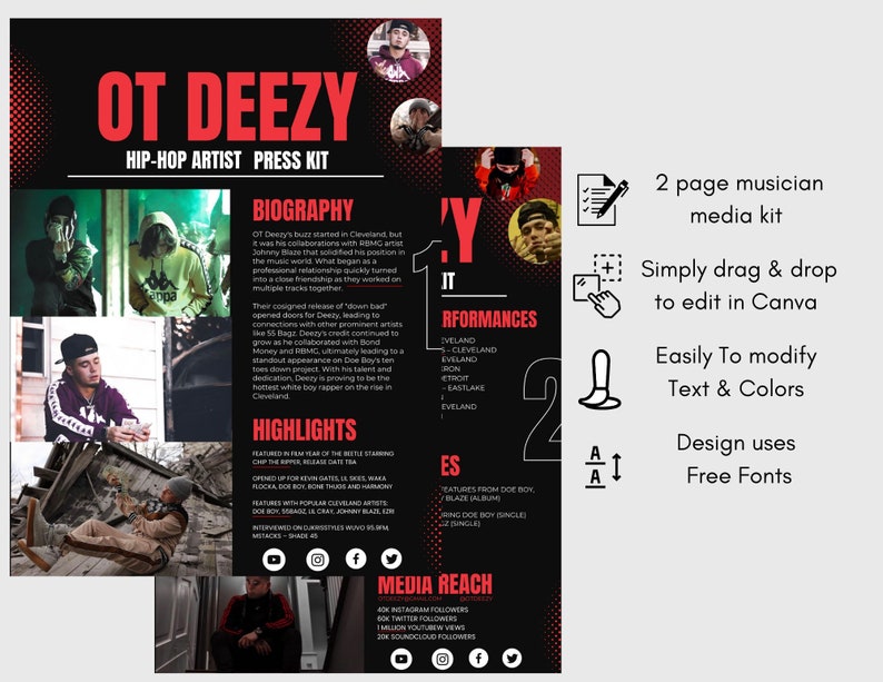 Electronic Press Kit | Media Kit Template for Musicians | Press Kit for ...