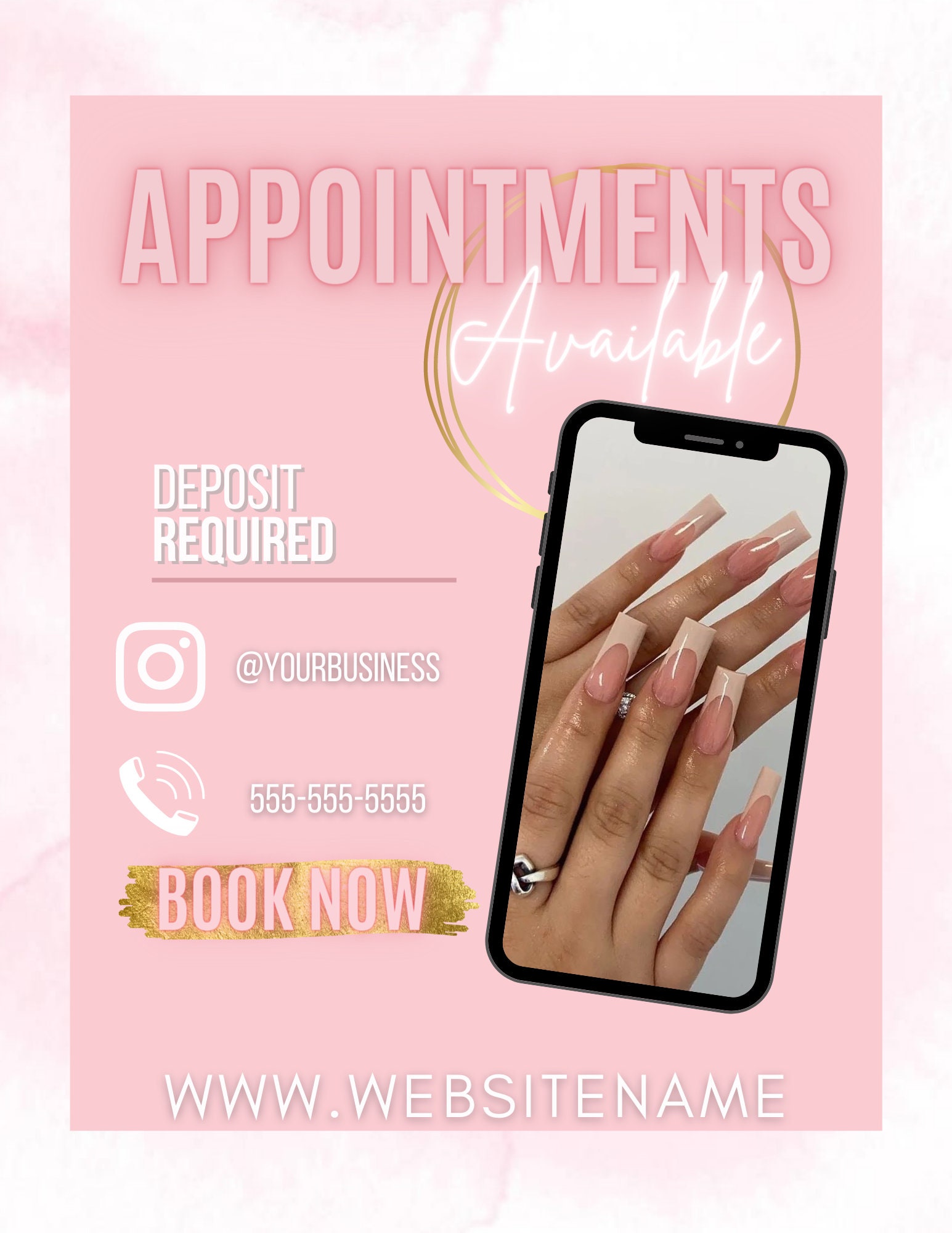 Appointments Available Flyer, Book Now Flyer, Custom Template, Pink ...