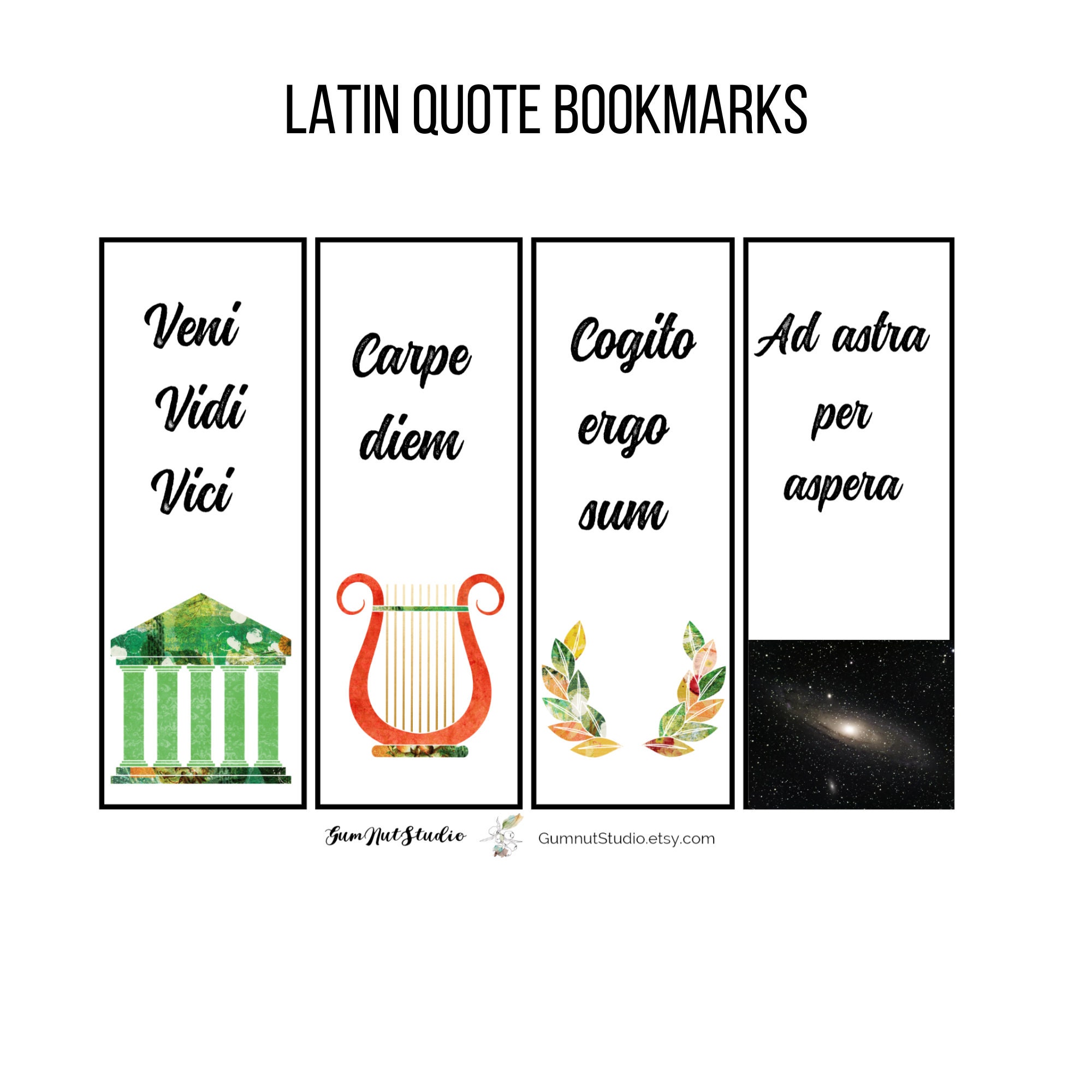 Printable Latin Bookmarks, Set of 4 Instant Downloadable Bookmarks ...