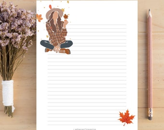 Autumn Pumpkin Printable Stationery,fall Leaves Digital Letter ...