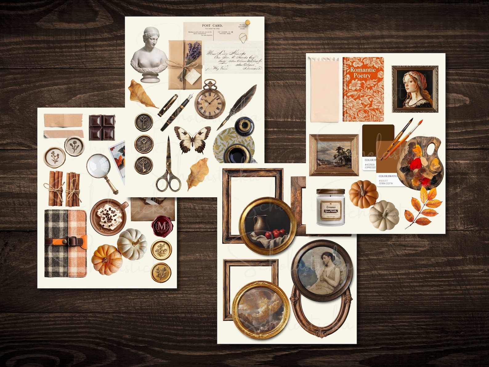 Fall Academia Realistic Stickers Set - PNG and Goodnotes File - Dark ...