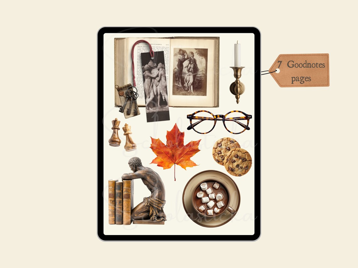 Fall Academia Realistic Stickers Set - PNG and Goodnotes File - Dark ...