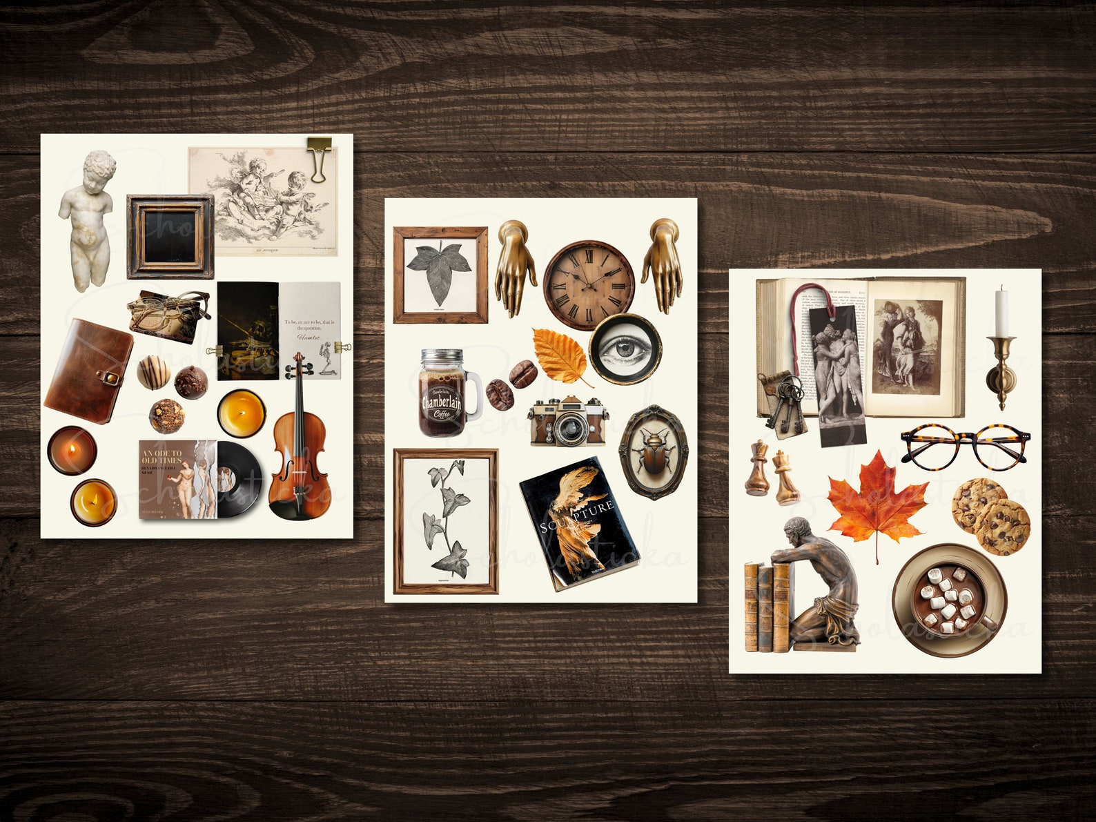 Fall Academia Realistic Stickers Set - PNG and Goodnotes File - Dark ...