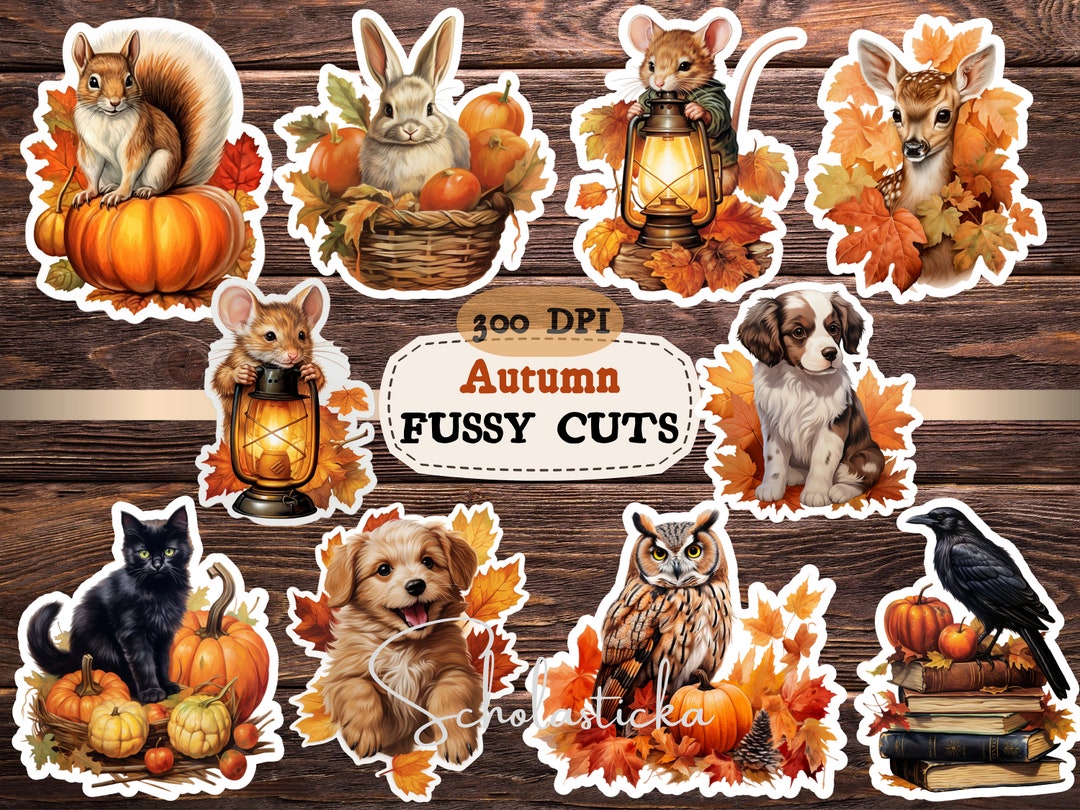 Autumn Fussy Cuts, Fall Animal Stickers, Junk Journal Supplies, Card ...