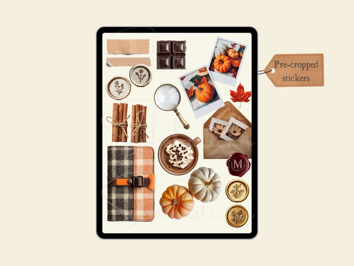 Fall Academia Realistic Stickers Set - PNG and Goodnotes File - Dark ...