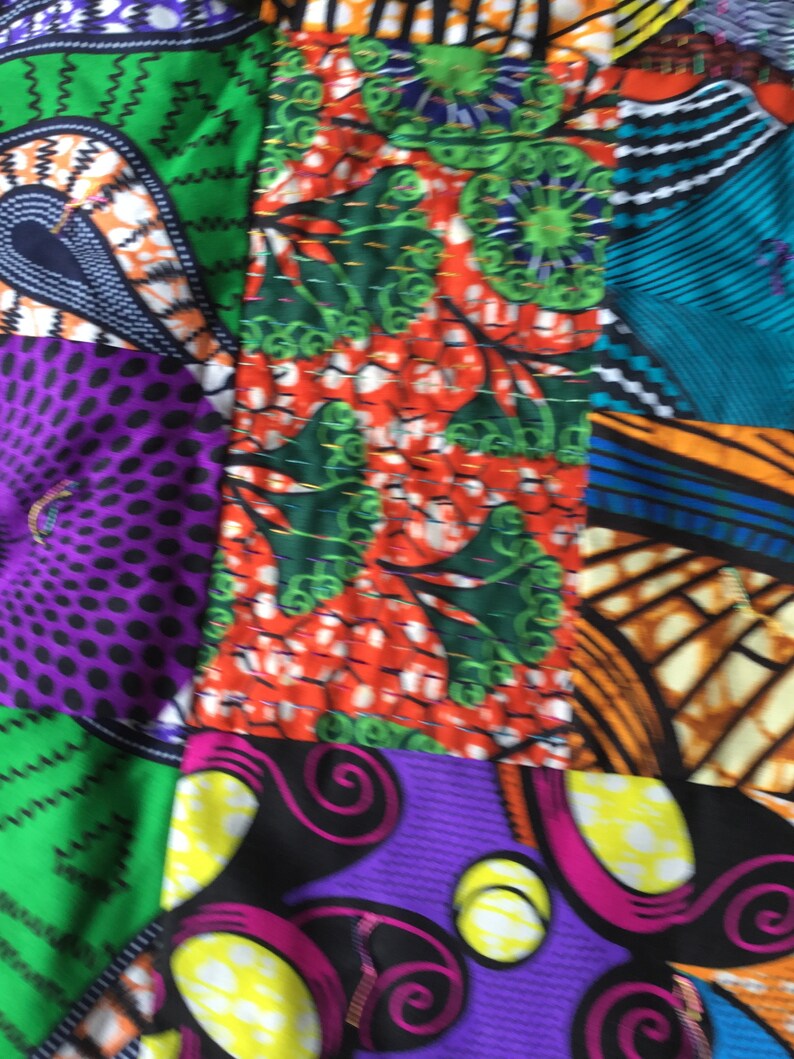 Quilt Throw Rug Bright Colours Africa Inspired Hand Stitching Handmade ...