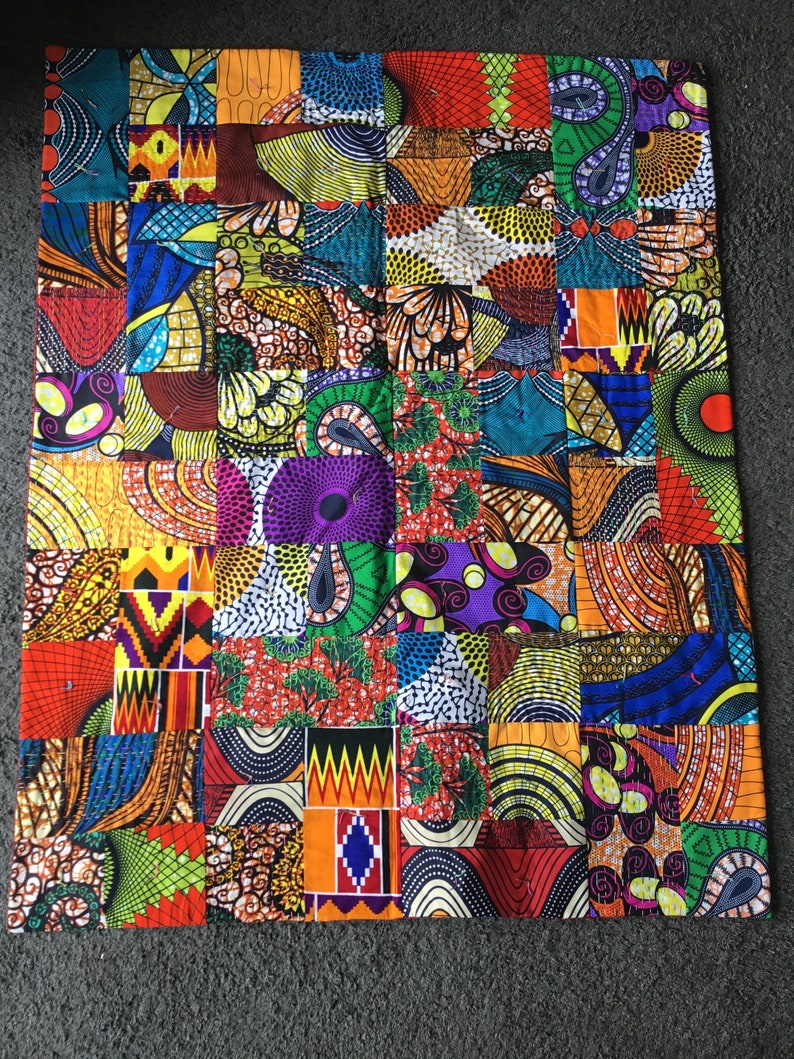 Quilt Throw Rug Bright Colours Africa Inspired Hand Stitching Handmade ...