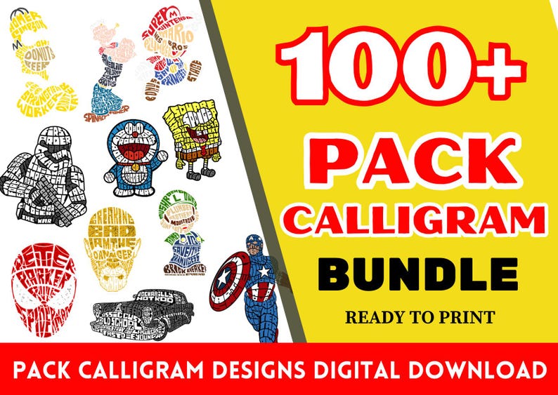 100+ Pack Calligram T-shirt Designs for DTG DTF Screen-printing and ...