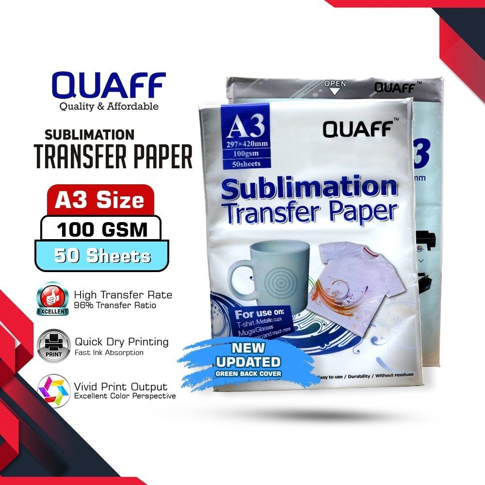 Quaff A3/A4 Size Sublimation Paper 100gsm Quick Dry 100 Sheets Pack ...