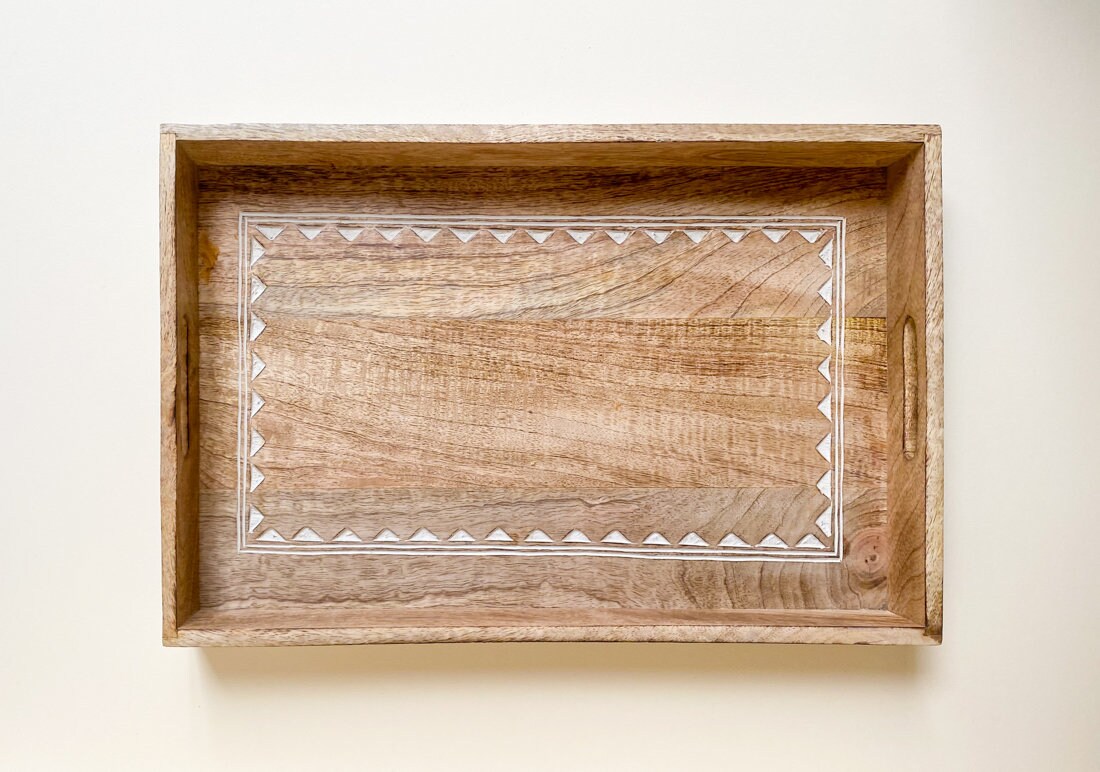 Carved Wood Tray, Whitewash Tray, Wood Serving Decorative Tray, Food ...