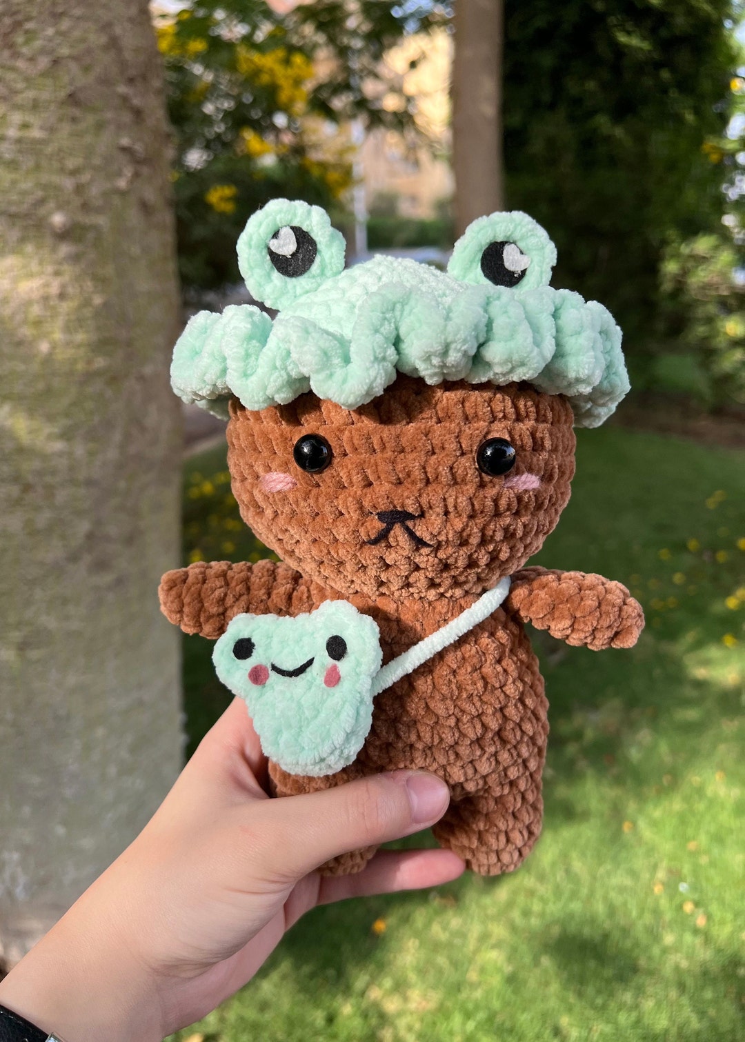 Chubby Teddy Bear Plushie Frog Outfit Crochet Amigurumi - Etsy