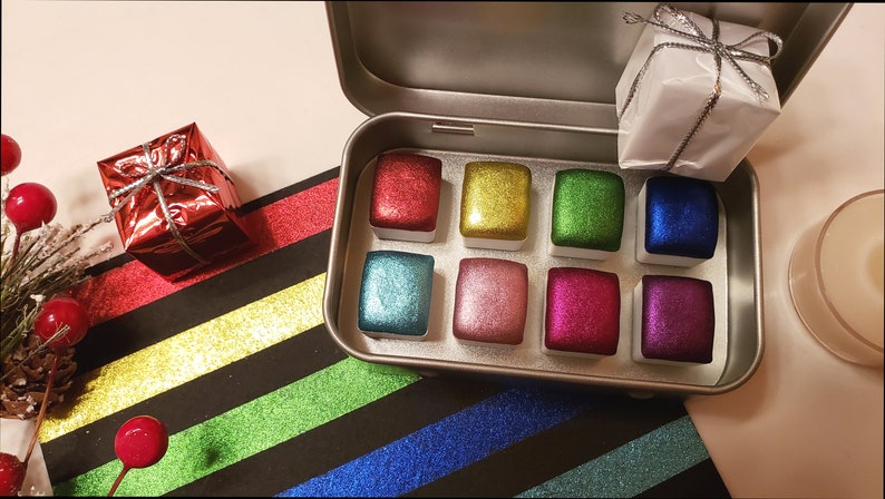 Mirror Chrome Mica Metallic Watercolor, Sparkly Colorshift Handmade Palette Gift for Artists in ...