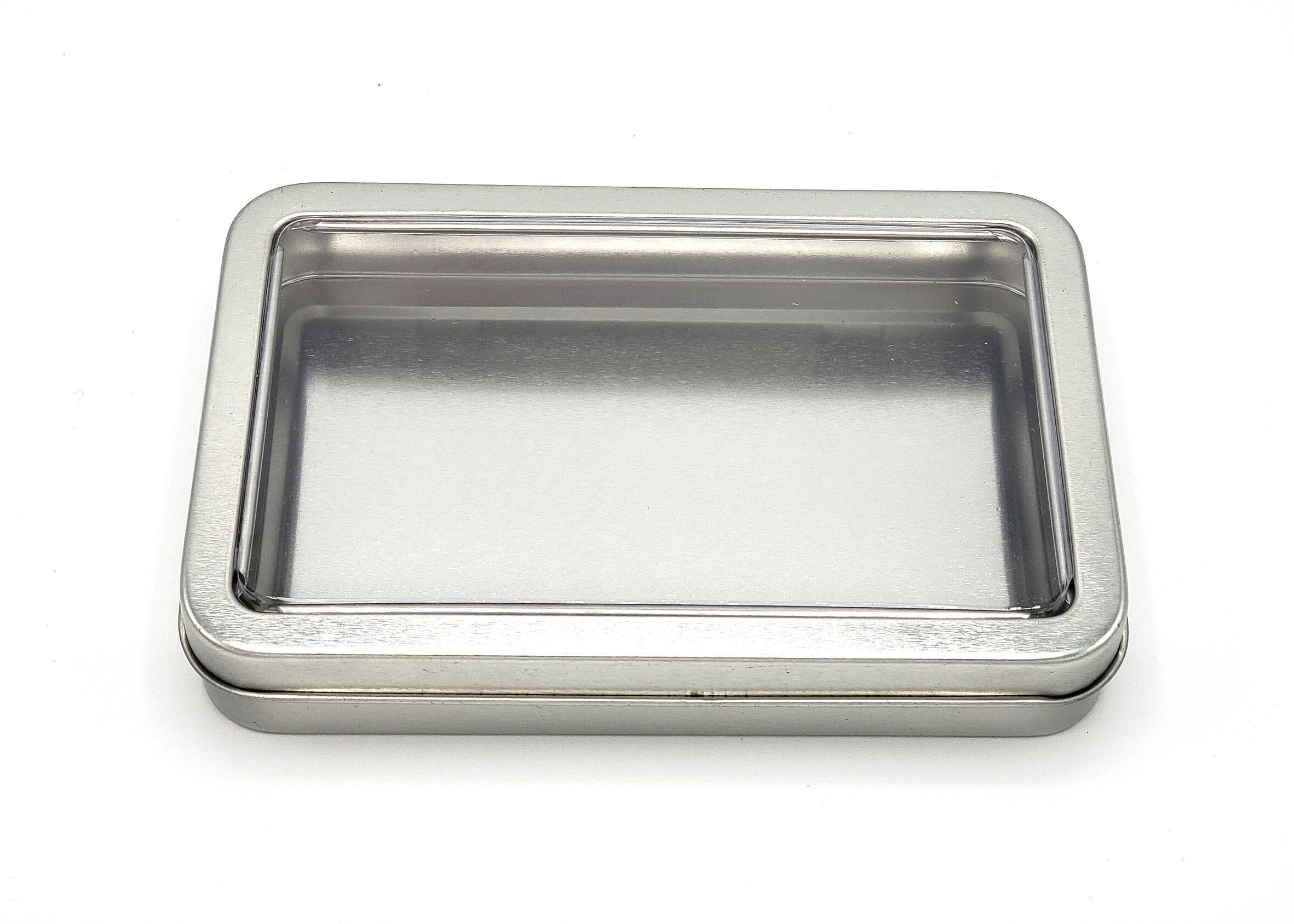 Silver Windowed Empty Hinged Tin With Lid, Rectangular Metal En Plein ...