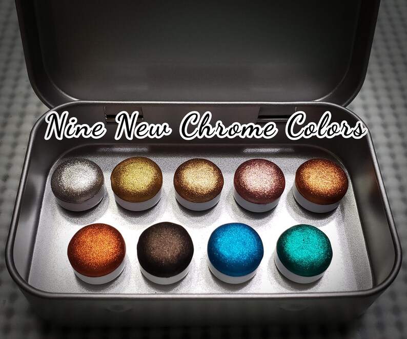 Mirror Chrome Mica Metallic Watercolor, Sparkly Colorshift Handmade Palette Gift for Artists in ...
