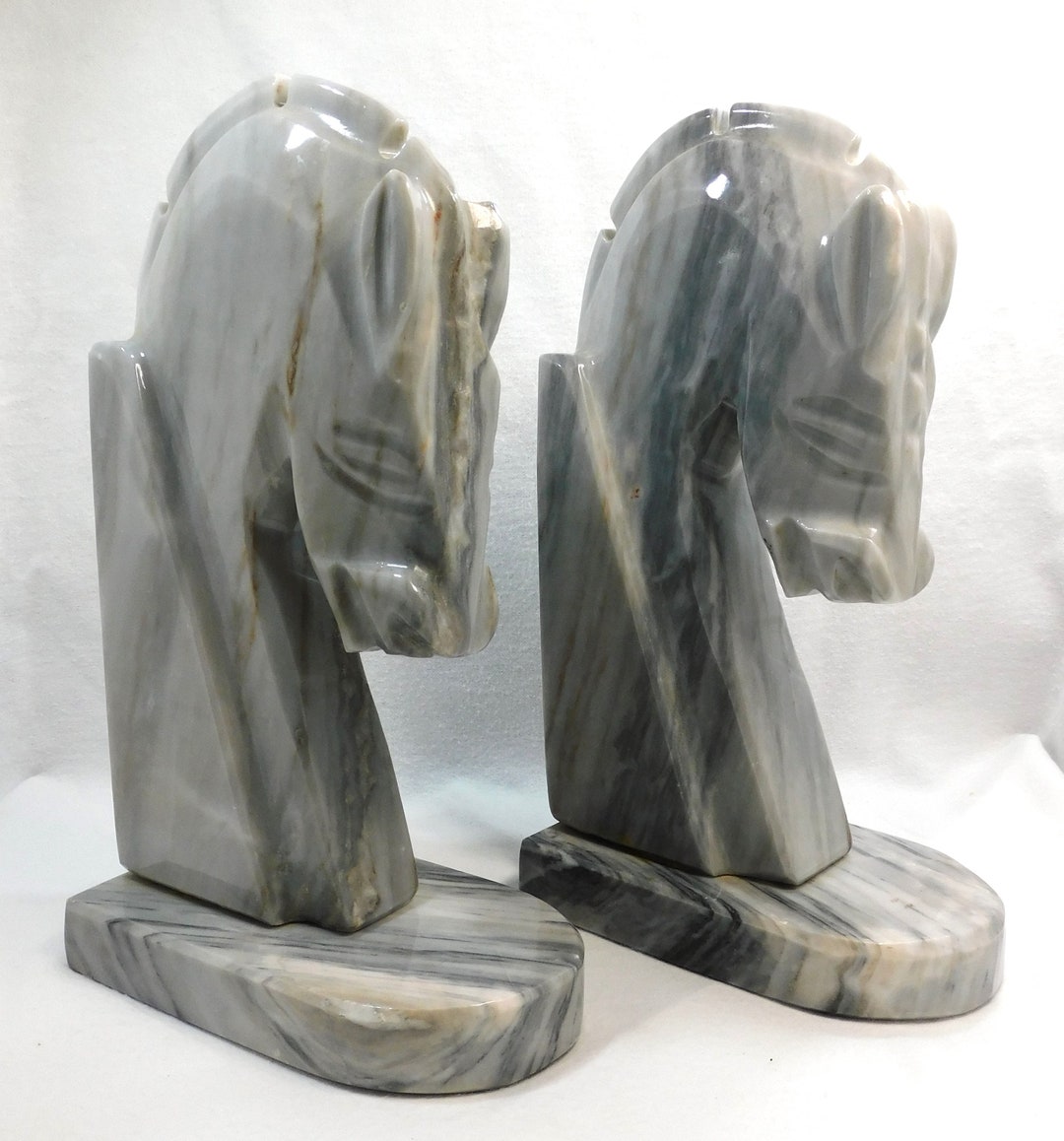 Vintage Onyx Horse Head Bookends Dark Gray & Lite Gray Stone Home ...