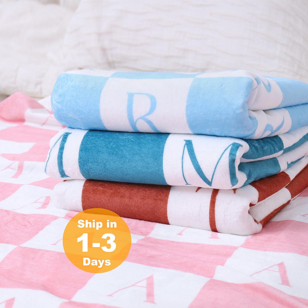 Personalized Baby Blanket Initial Name, Custom Blanket Checker Pattern ...