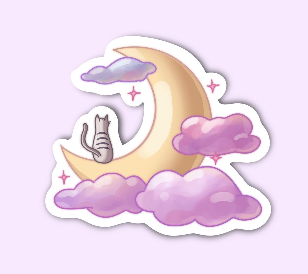 Cloudy Moon Holographic Sticker Die Cut Vinyl Sticker Aesthetic Dreamy ...