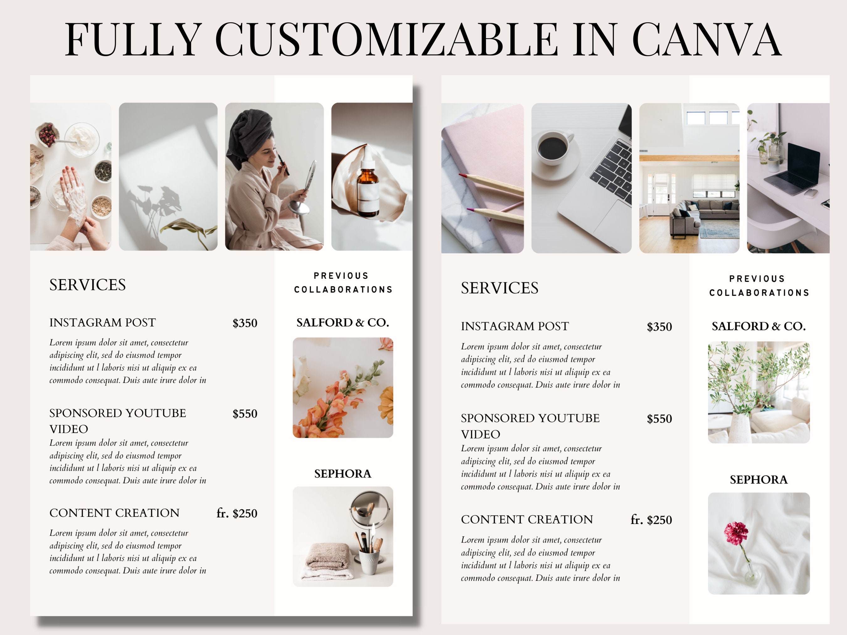 2 Page Media Kit Canva Template| Instagram Media Kit| Influencer Rate ...