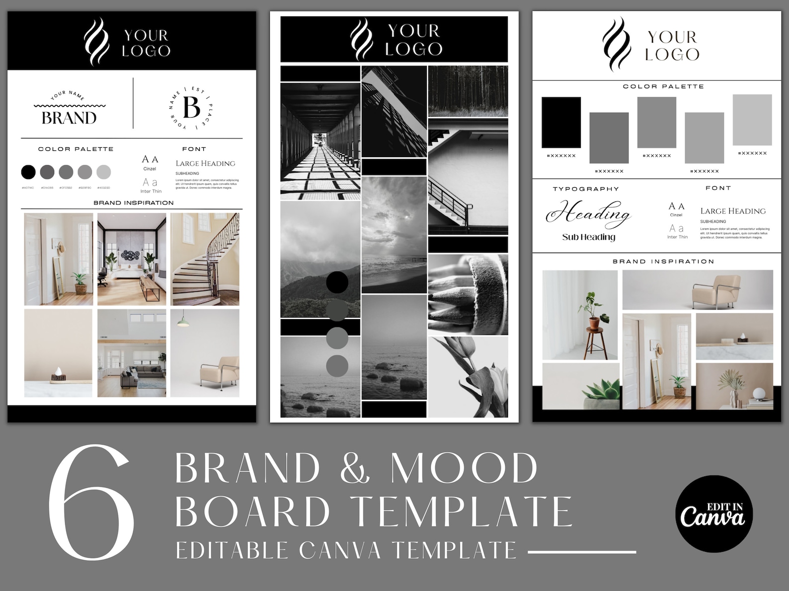 Minimalist Brand Board and Mood Board Templates Editable Canva Branding ...