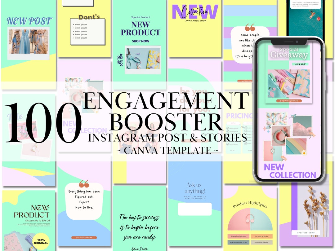 100 Rainbow Pastel Colorful Themed Instagram Post & Story Canva ...
