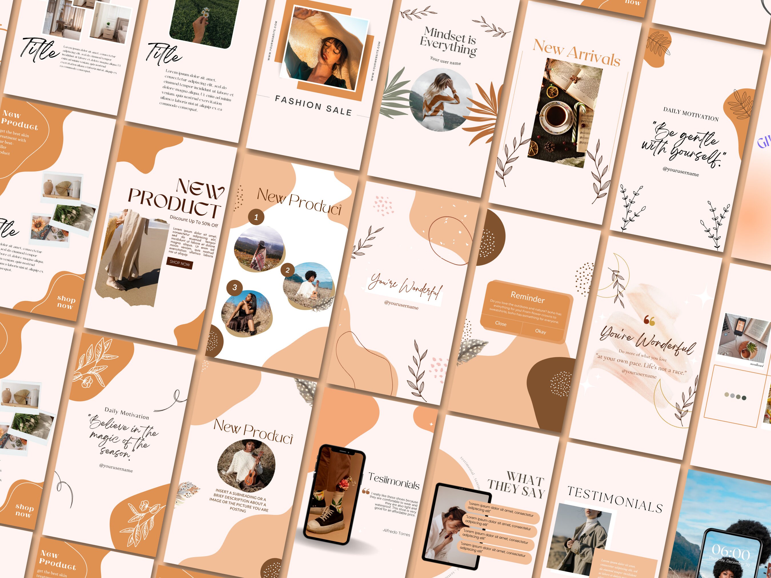 Boho-themed Instagram Post & Stories Canva Template Bundle for Social ...