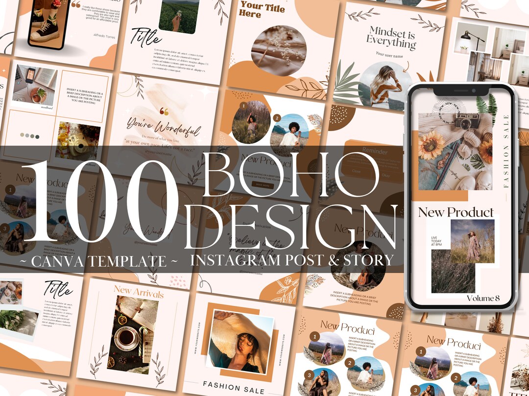 Boho-themed Instagram Post & Stories Canva Template Bundle for Social ...