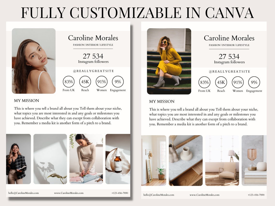 2 Page Media Kit Canva Template| Instagram Media Kit| Influencer Rate ...