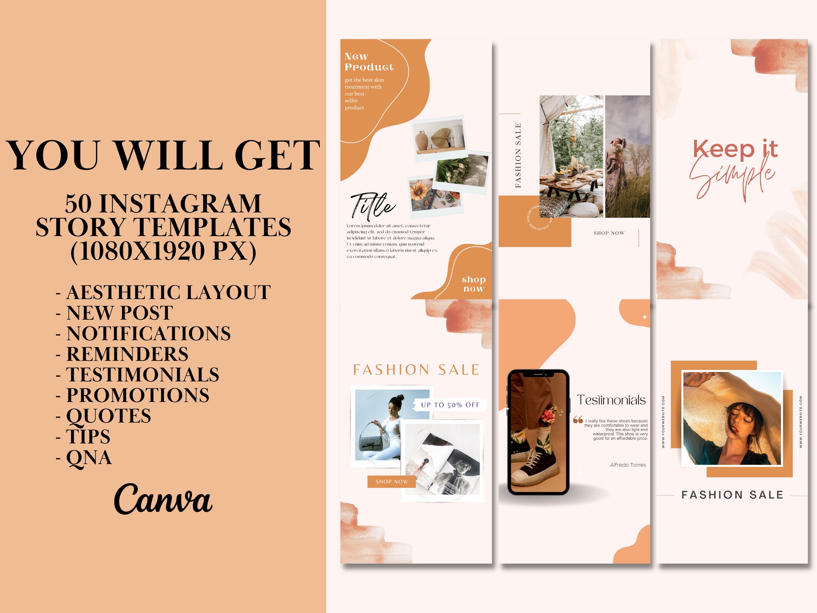 Boho-themed Instagram Story Canva Template Bundle for Social Media ...