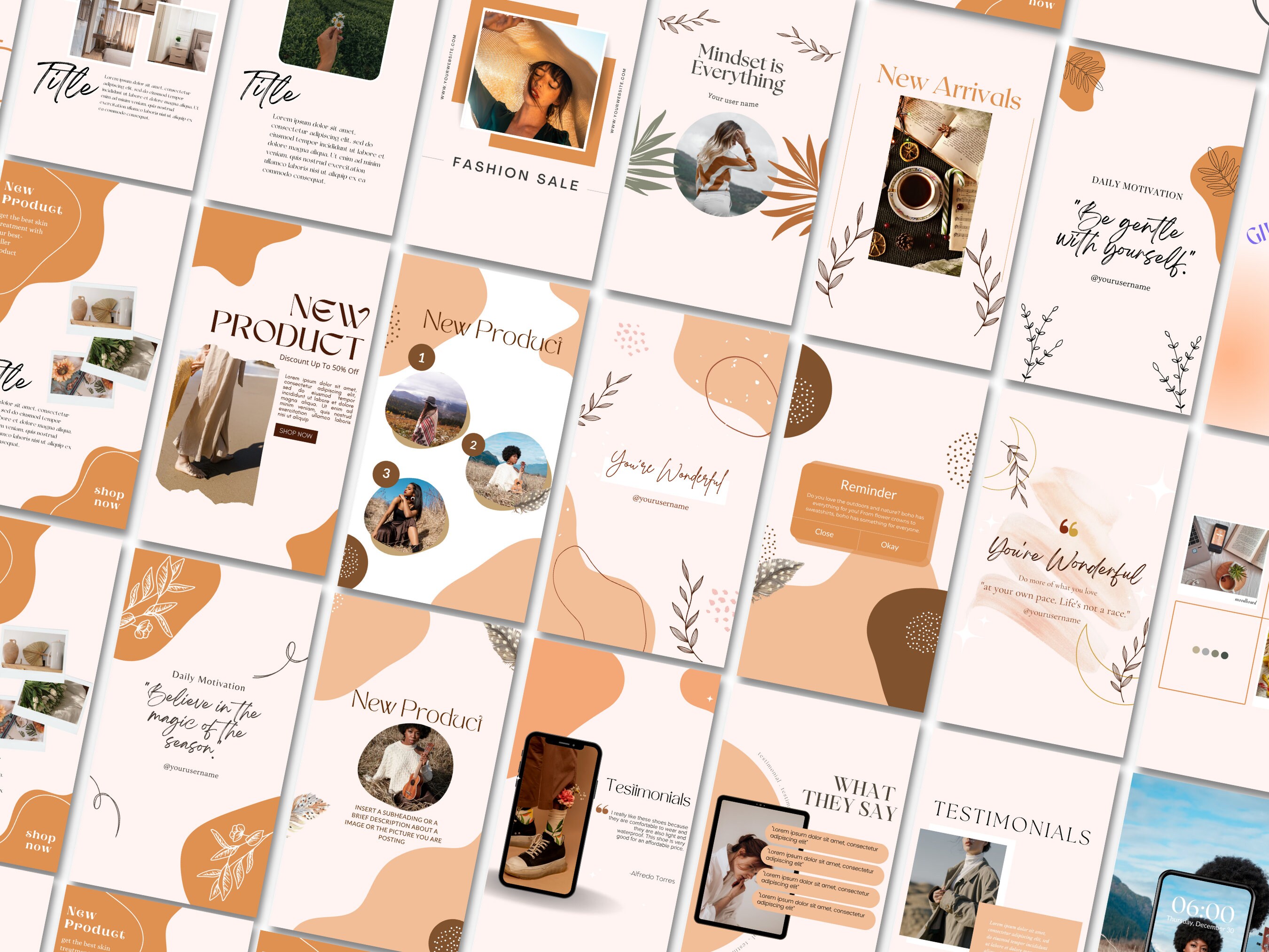Boho-themed Instagram Story Canva Template Bundle for Social Media ...