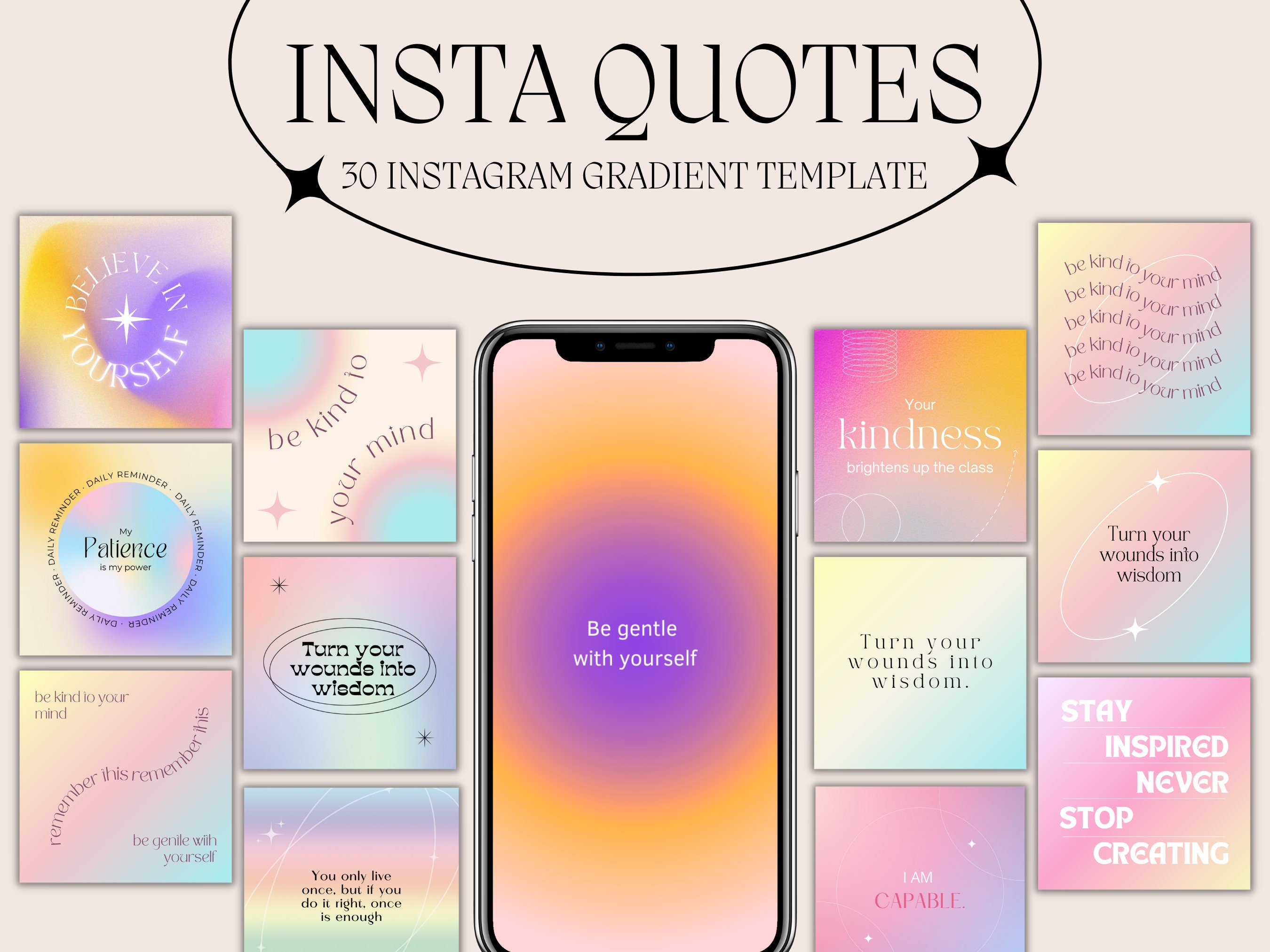 30 Colorful Gradient Instagram Quote Post Template for Canva | Colorful ...
