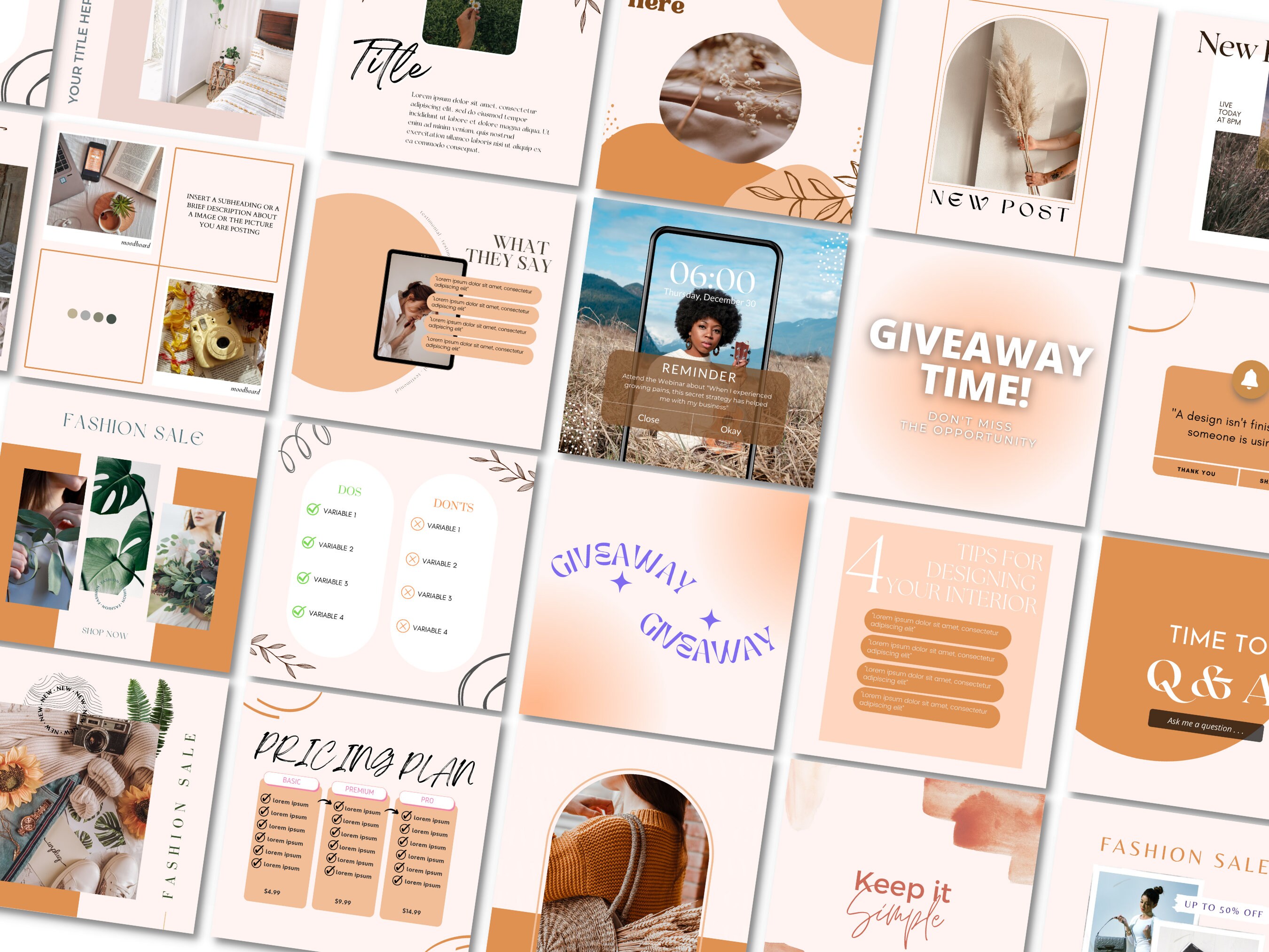 Boho-themed Instagram Post Canva Template Bundle for Social Media ...