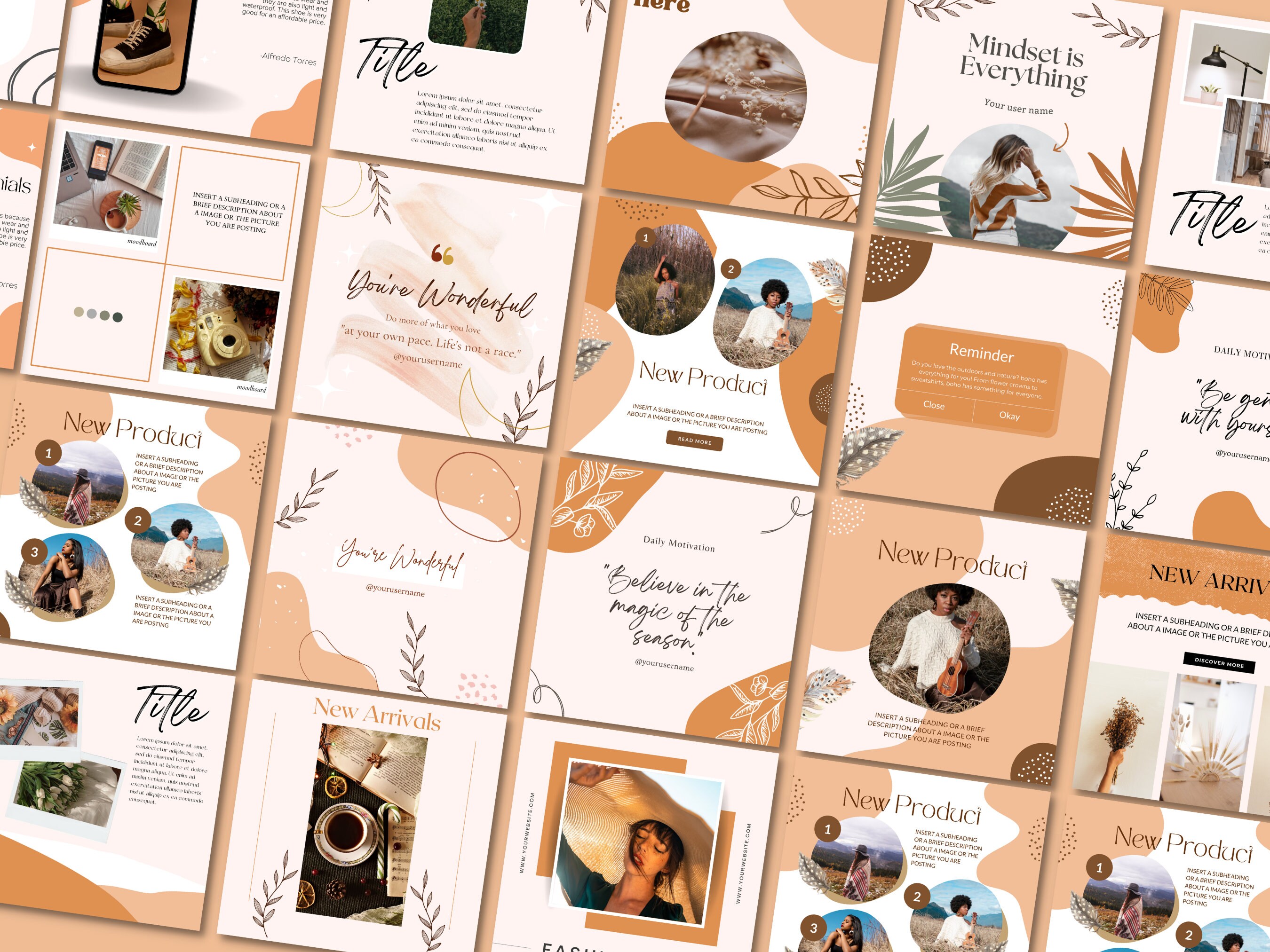 Boho-themed Instagram Post & Stories Canva Template Bundle for Social ...