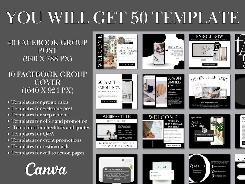50 Black and White Facebook Group Engagement Post Template for Course ...