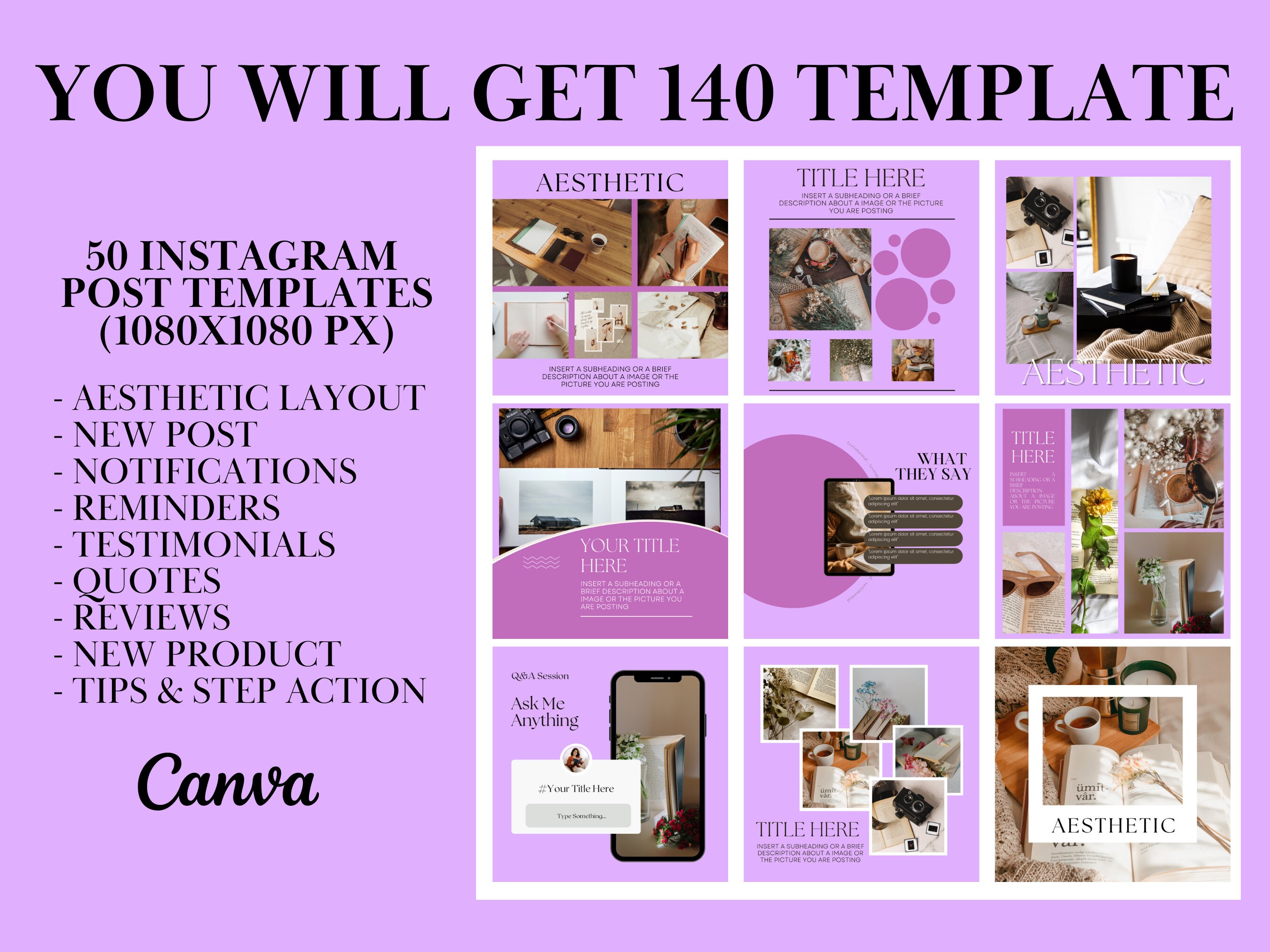 50 Purple Themed Instagram Post | Canva Template for Social Media ...