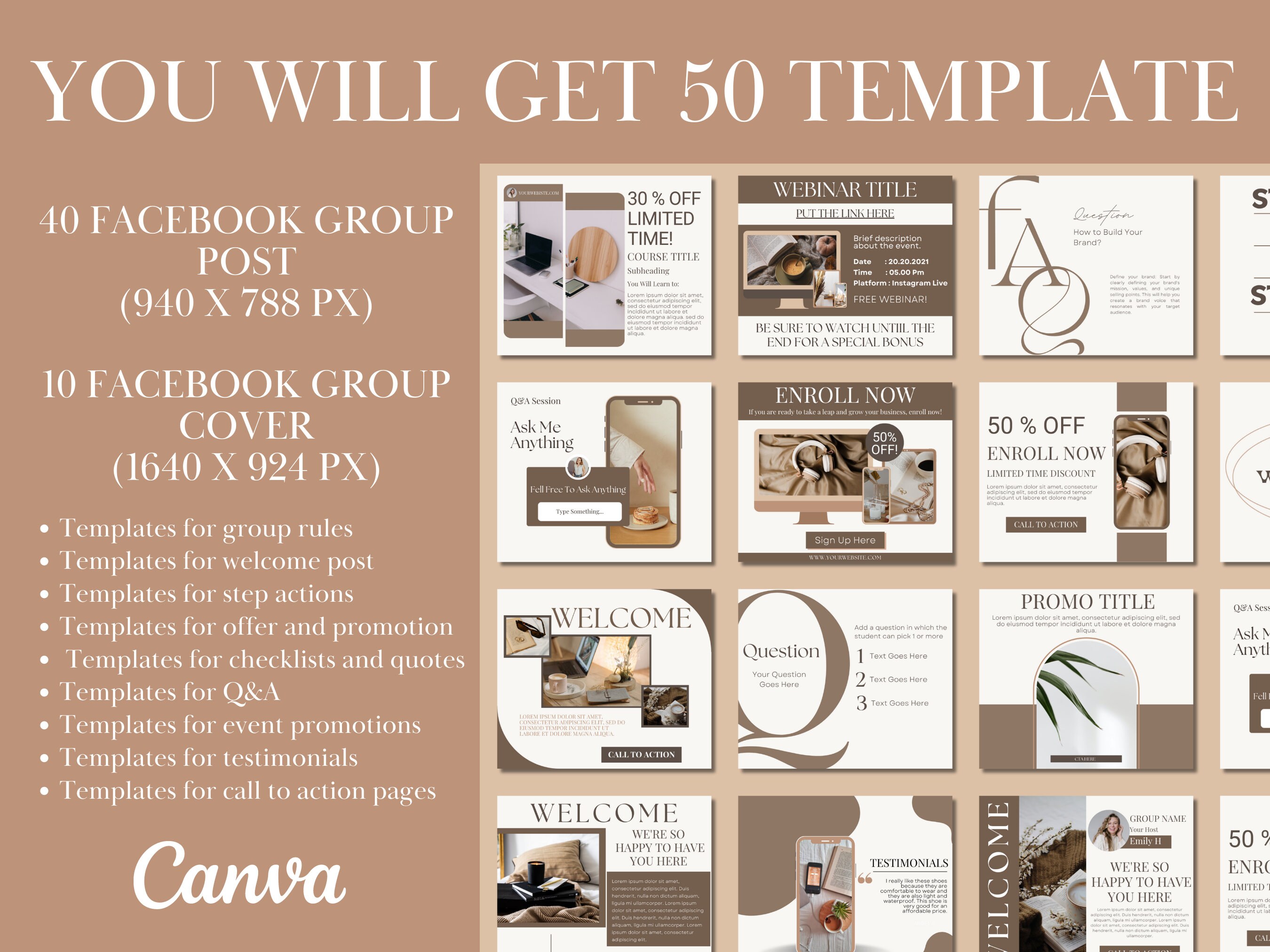 50 Brown Facebook Group Engagement Post Template for Course Creators ...