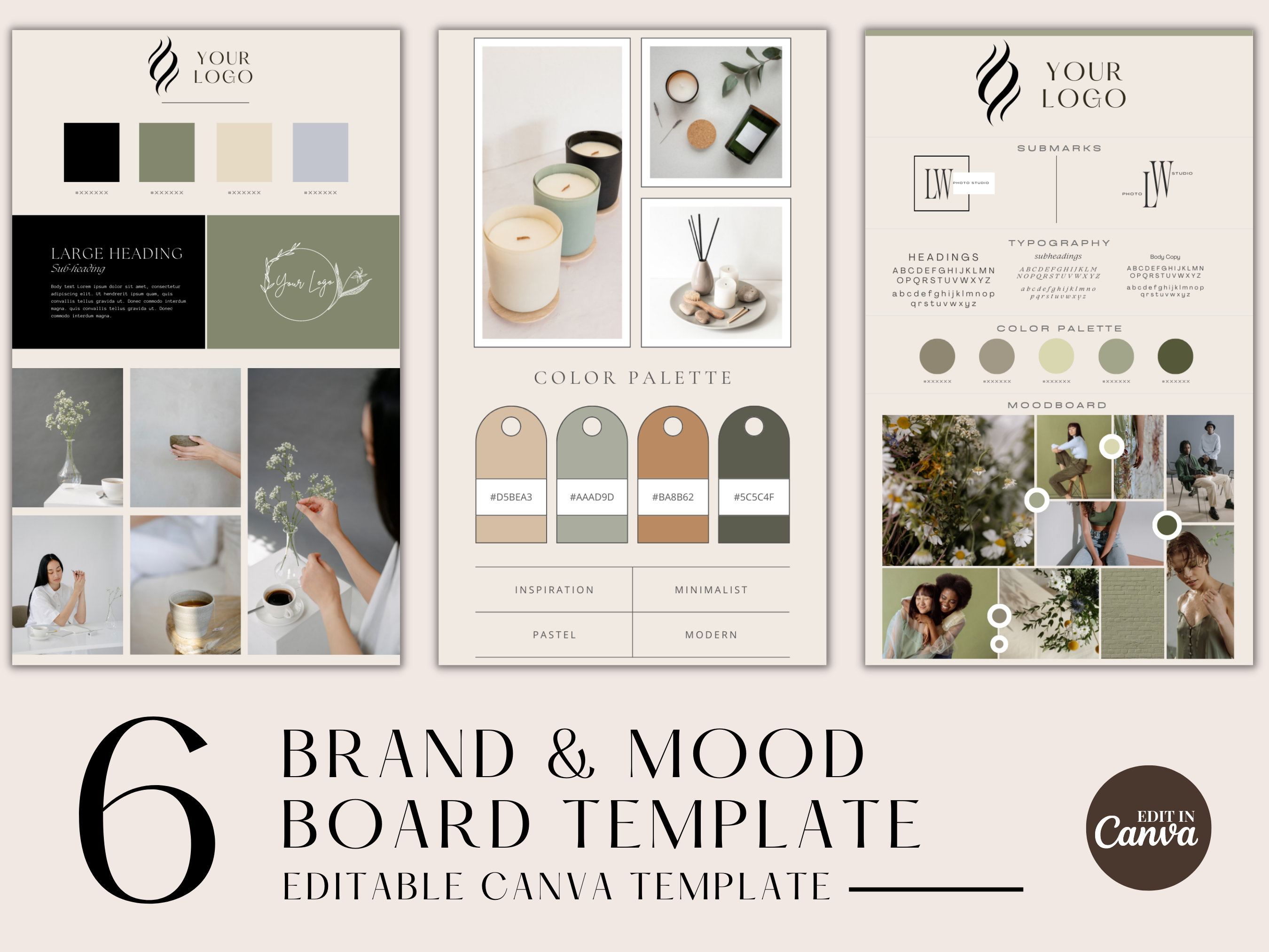 Minimalist Brand Board and Mood Board Templates | Editable Canva ...