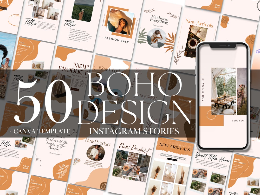 Boho-themed Instagram Story Canva Template Bundle for Social Media ...