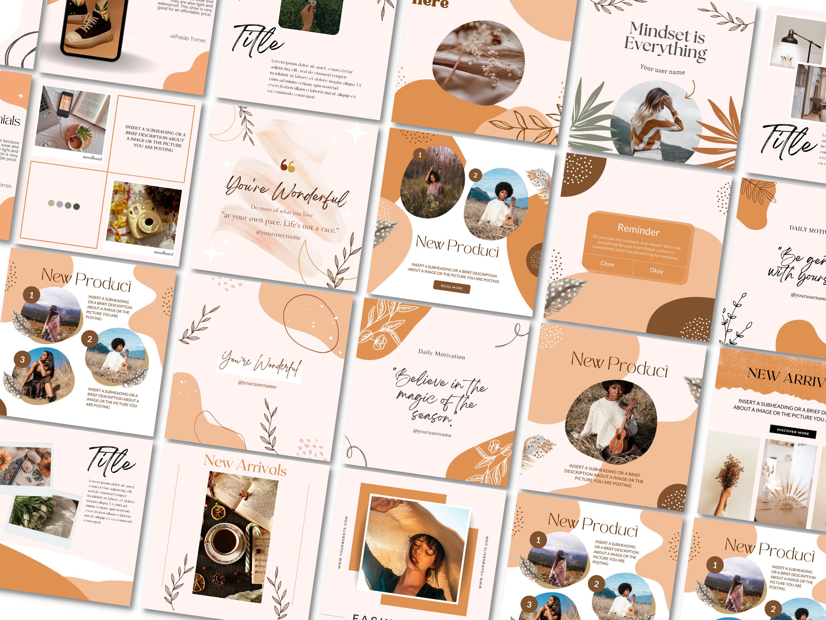 Boho-themed Instagram Post Canva Template Bundle for Social Media ...