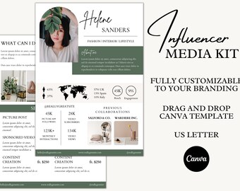 2 Page Media Kit Canva Template| Instagram Media Kit| Influencer Rate Sheet Template| Blogger ...