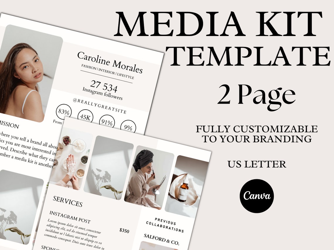 2 Page Media Kit Canva Template| Instagram Media Kit| Influencer Rate ...