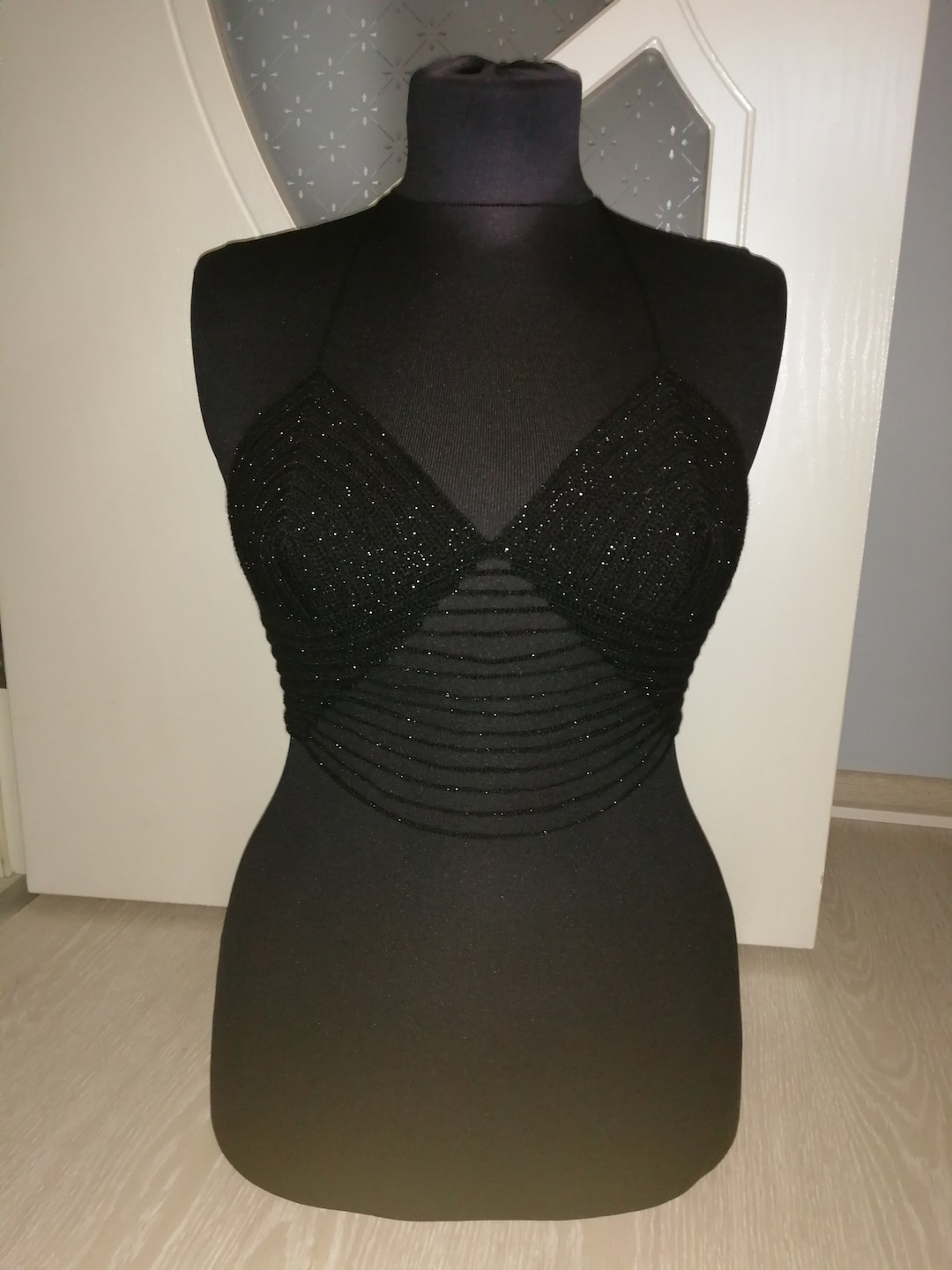 Black Glitter Crop,handmade Crochet Lace Knit Bra,crochet Crop Top ...