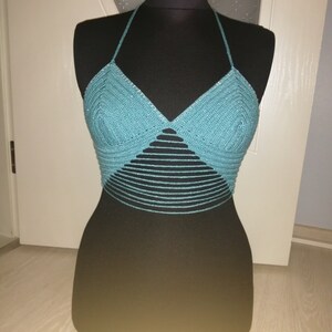 Turquoise Glitter Crop,handmade Crochet Lace Knit Bra,crochet Crop Top ...