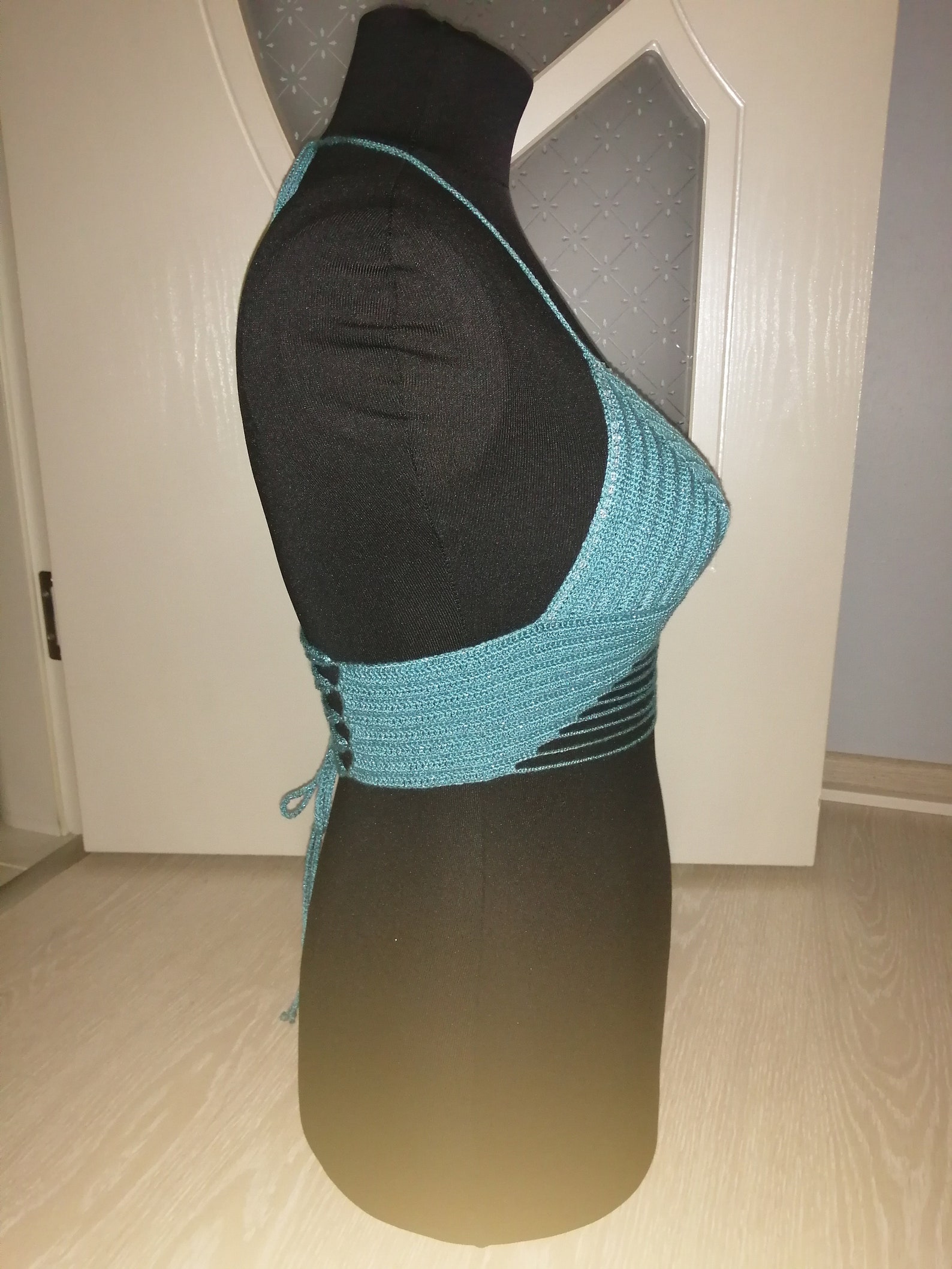 Turquoise Glitter Crop,handmade Crochet Lace Knit Bra,crochet Crop Top ...