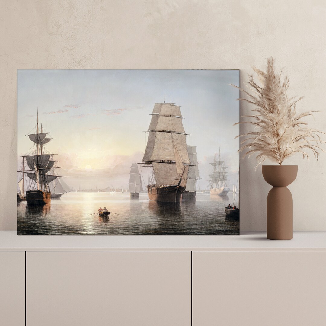 Fitz Henry Lane Boston Harbor, Sunset 1855 Matte Canvas Premium Quality ...