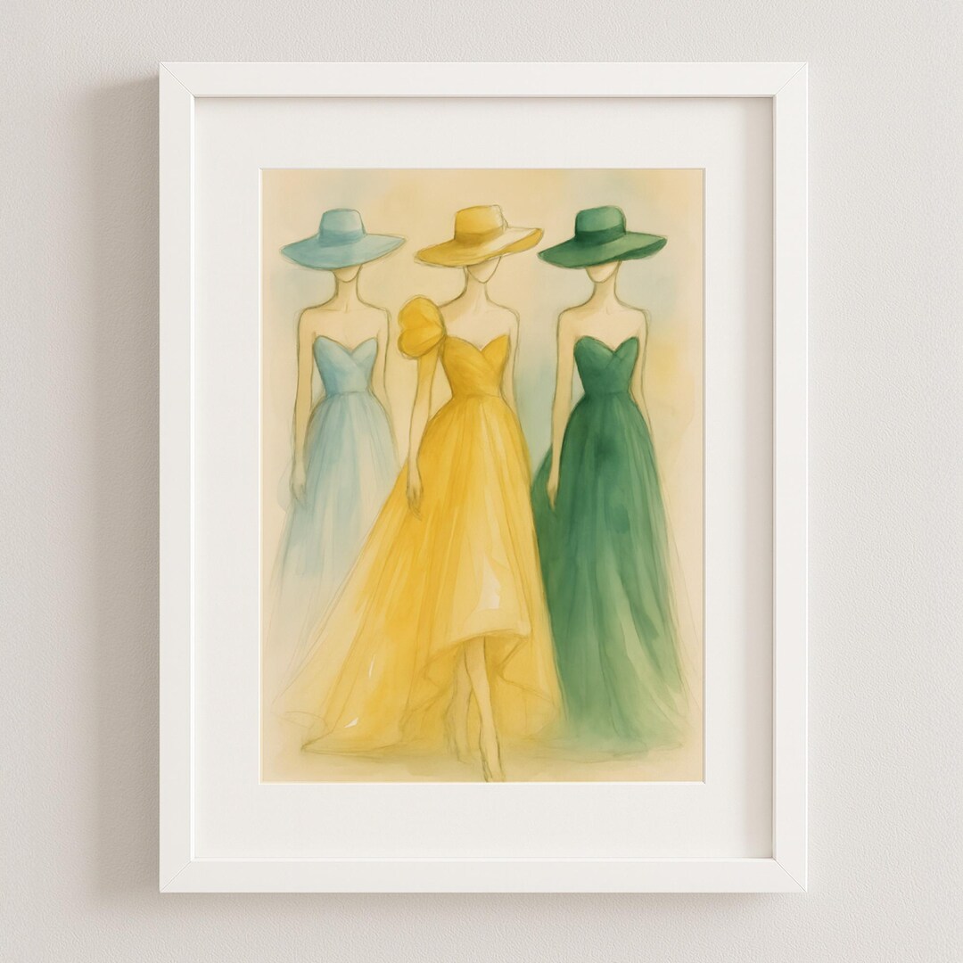 Fashion Illustration Wall Art,watercolor Dress Digital,ladies in Hats ...
