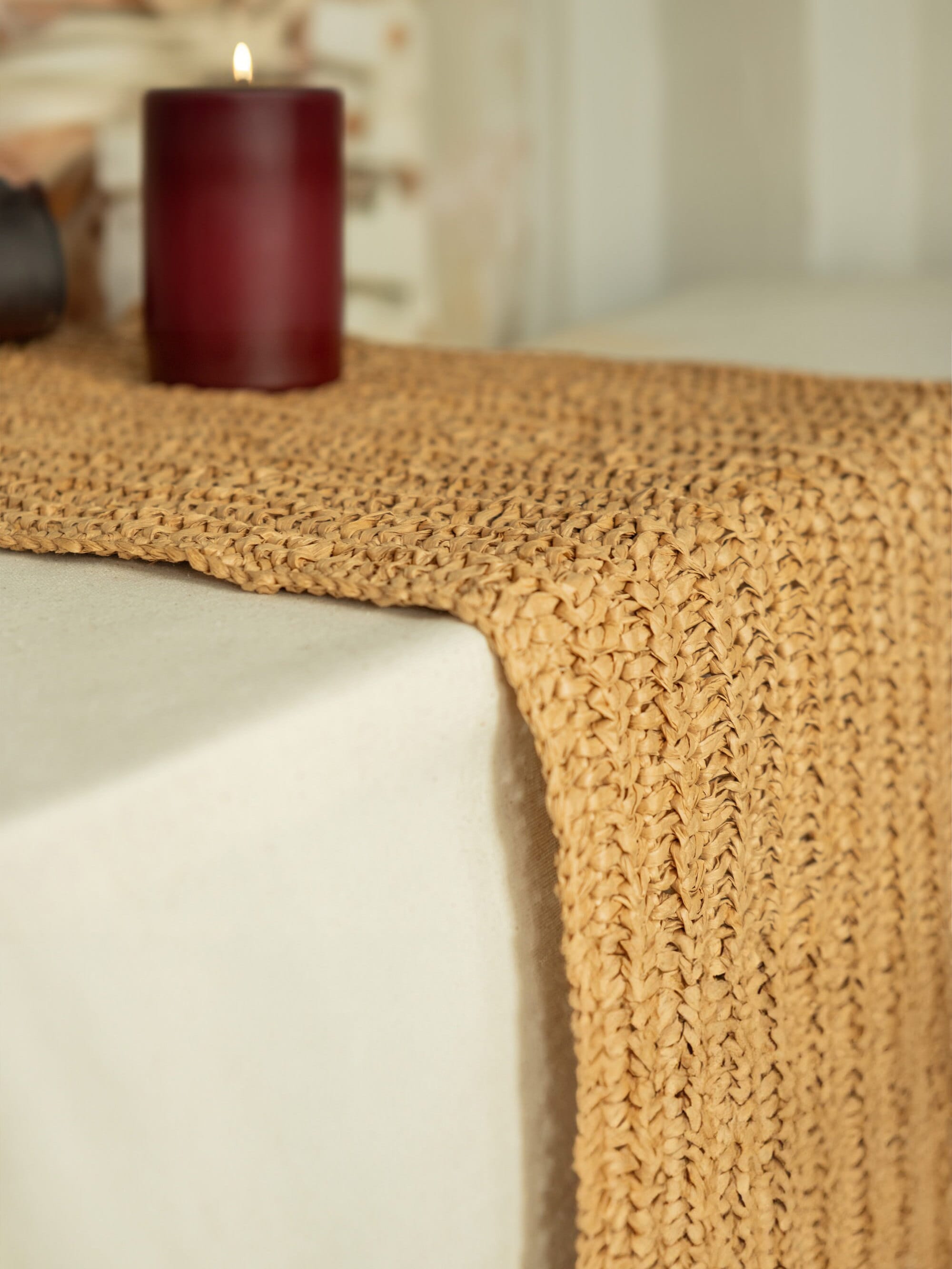 Handmade Raffia Table Runner, Crochet Table Runner, Coffee Table Runner ...